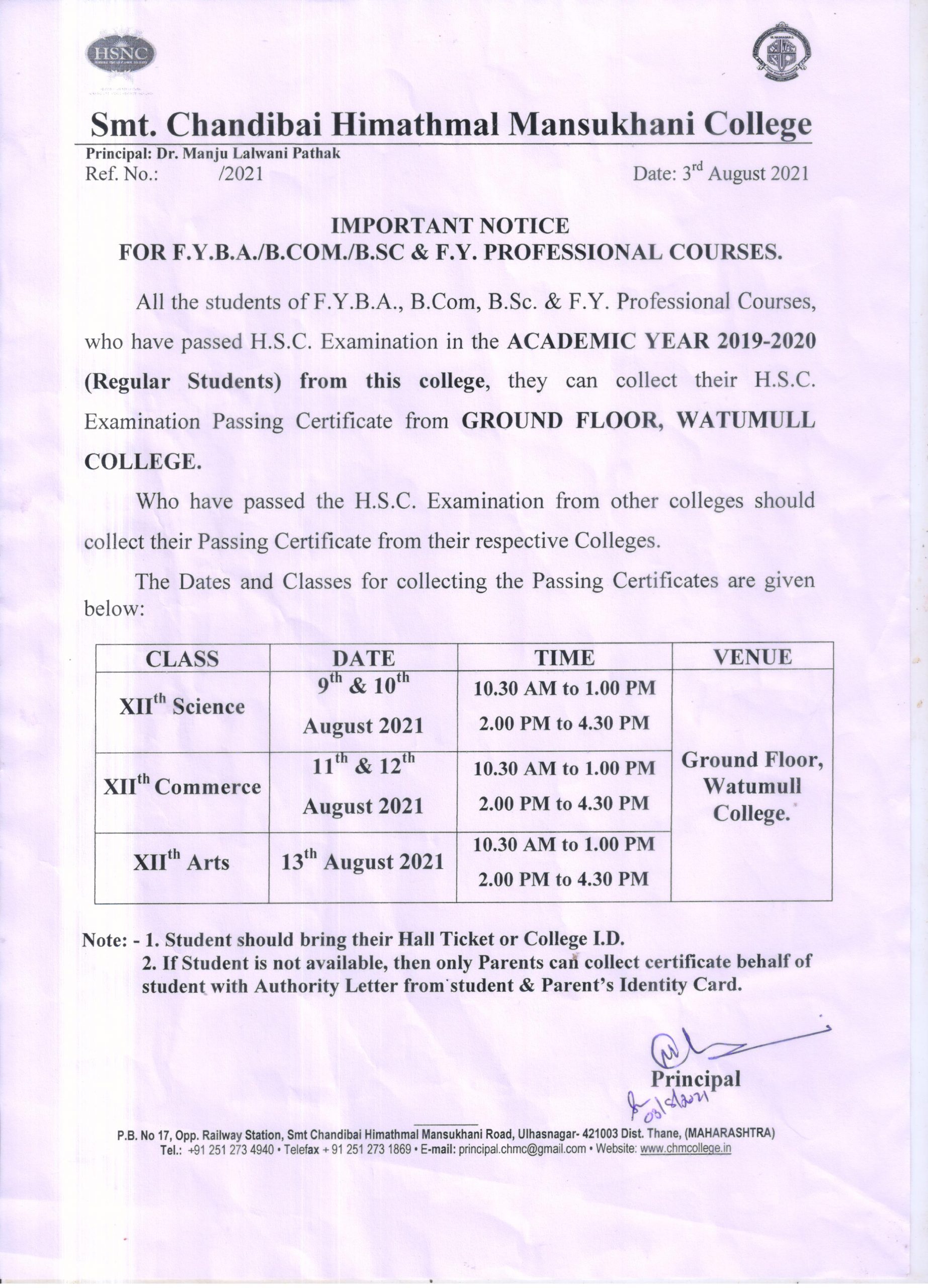 HSC PASSING CERTIFICATE DISTRIBUTION FOR F.Y.B.A./B.COM/B.SC & F.Y ...