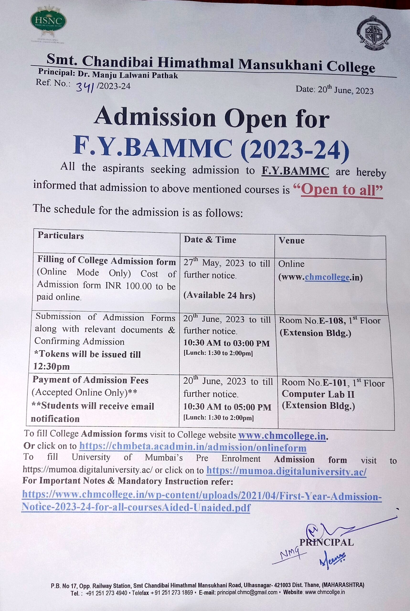 Smt. Chandibhai Himathmal Mansukhani College